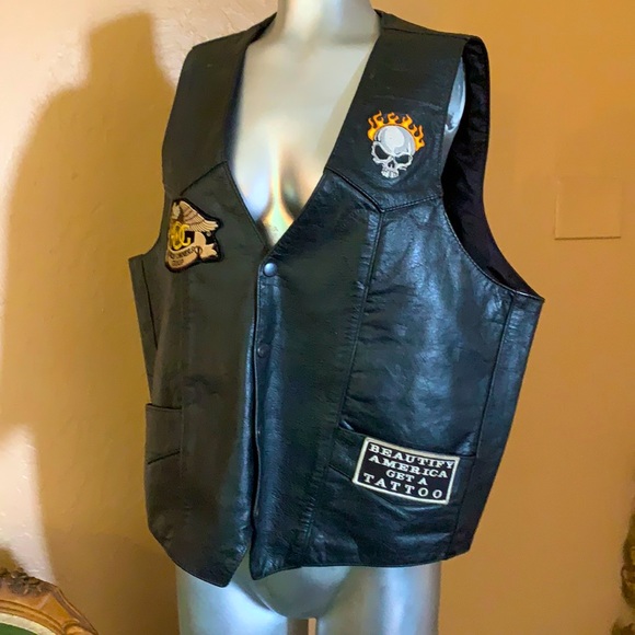Unik | Jackets & Coats | Unik Black Leather Motorcycle Vest Sz L | Poshmark